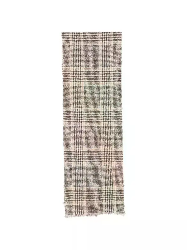 Destin Check-pattern Frayed Scarf - Brown