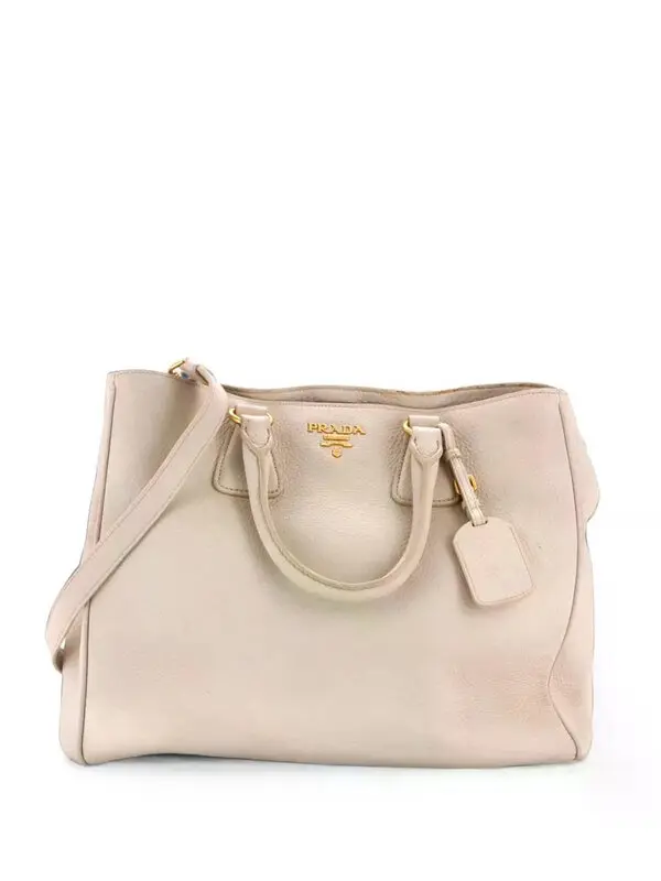 Prada Convertible Shopper Vitello Daino Large Tote Bag - White