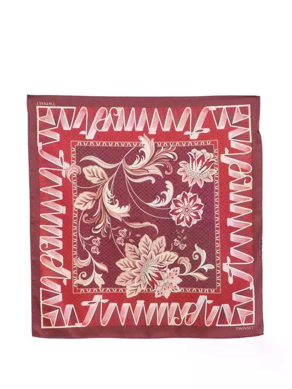TWINSET Floral-print Logo-border Scarf - Red