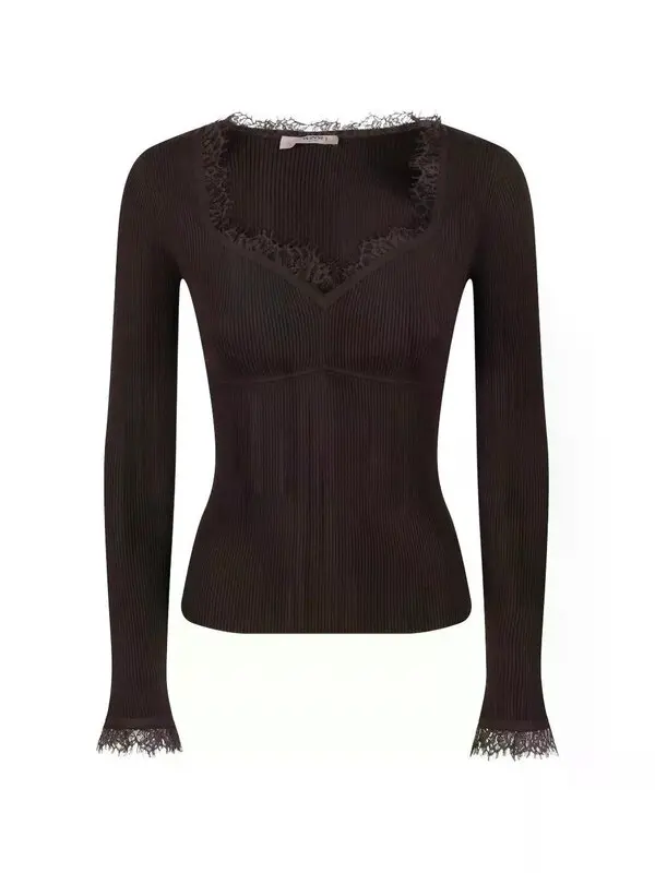 TWINSET Lace-trim Ribbed-knit Sweater