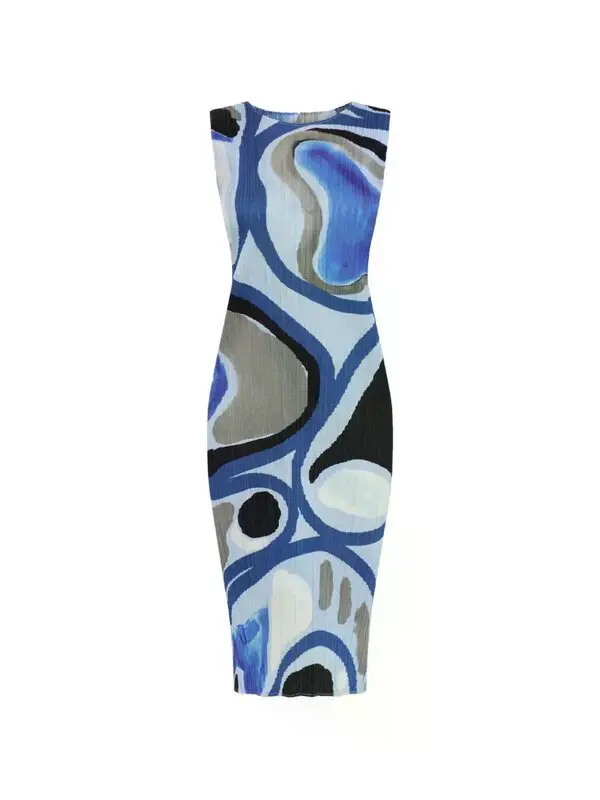 Issey Miyake Midi Rool Abstract-print Pleated Dress - Blue