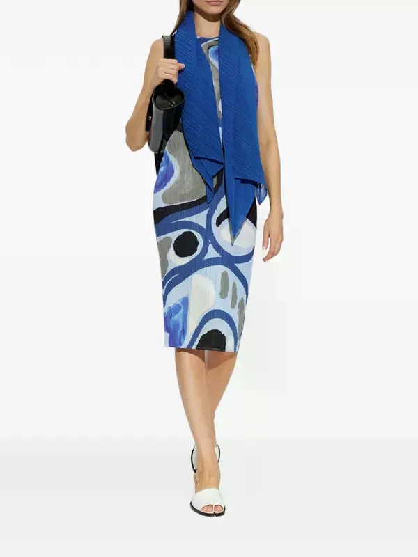 Issey Miyake Midi Rool Abstract-print Pleated Dress - Blue