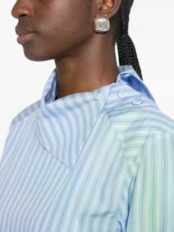 TRAME AUREE Nina Striped Asymmetric-collar Shirt