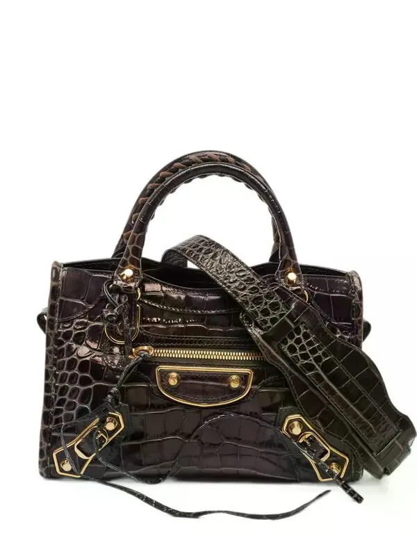 Balenciaga Mini City Crocodile-embossed Tote Bag