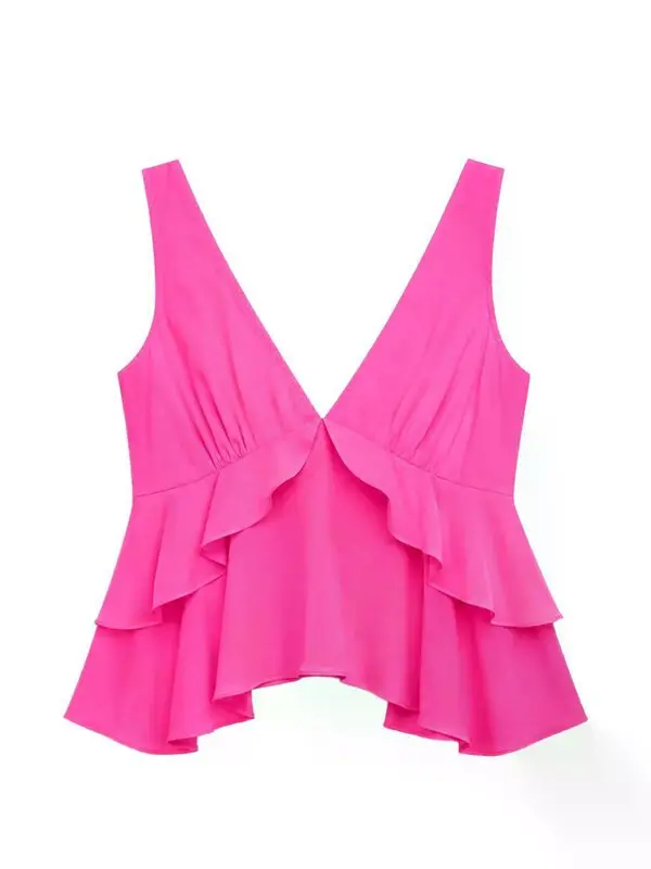 FLEUR DU MAL Ruffled Silk Top - Pink