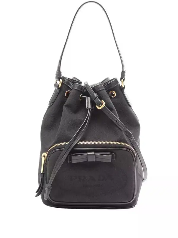 Prada 2010-2026 Canapa Logo Duet Bucket Bag - Black