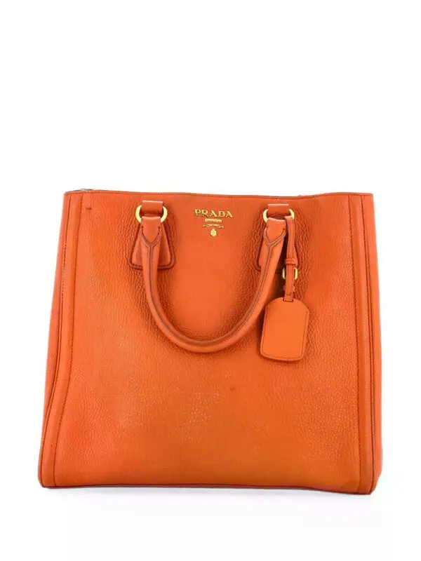 Prada Convertible Shopper Vitello Daino Large Tote Bag - Orange