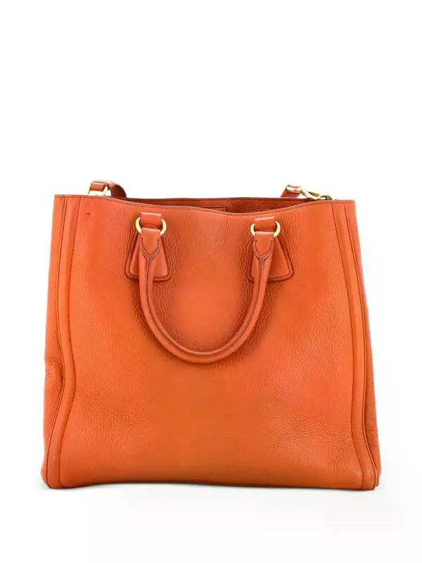 Prada Convertible Shopper Vitello Daino Large Tote Bag - Orange