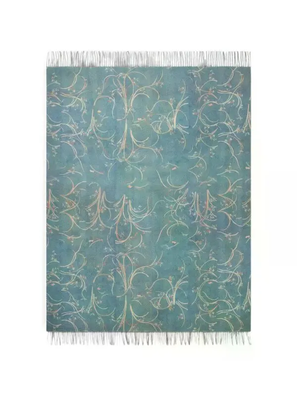 PIERRE-LOUIS MASCIA Sidney Floral-detail Fringed Scarf - Blue