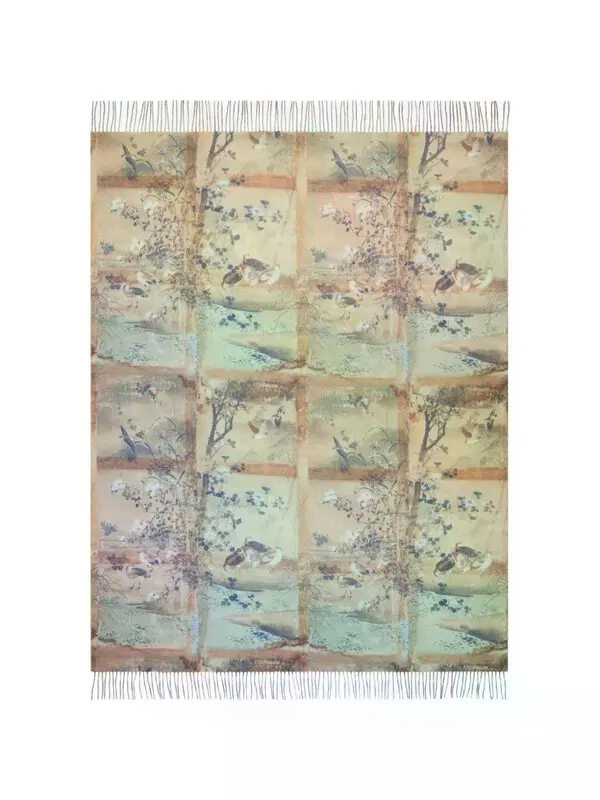 PIERRE-LOUIS MASCIA Sidney Floral-detail Fringed Scarf - Blue