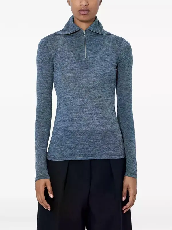 JIL SANDER Fine-knit Quarter-zip Polo Top - Grey