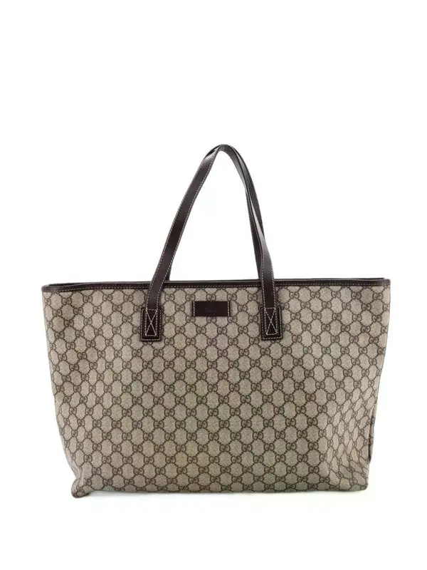 Gucci Plus Gg Coated Canvas With Leather Large Tote Bag - Brown