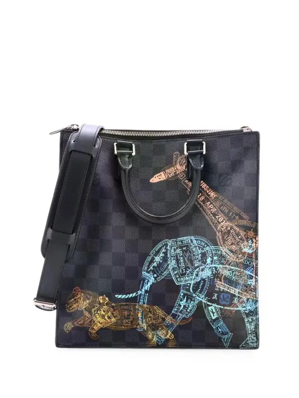 LOUIS VUITTON Sac Plat Cross Bag Limited Edition Wild Animals Damier Graphite Tote Bag - Black