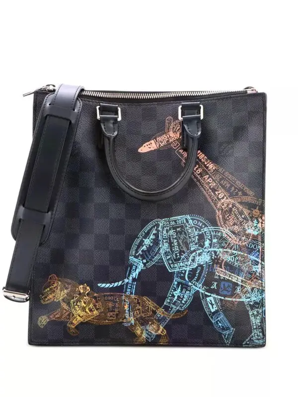 LOUIS VUITTON Sac Plat Cross Bag Limited Edition Wild Animals Damier Graphite Tote Bag - Black