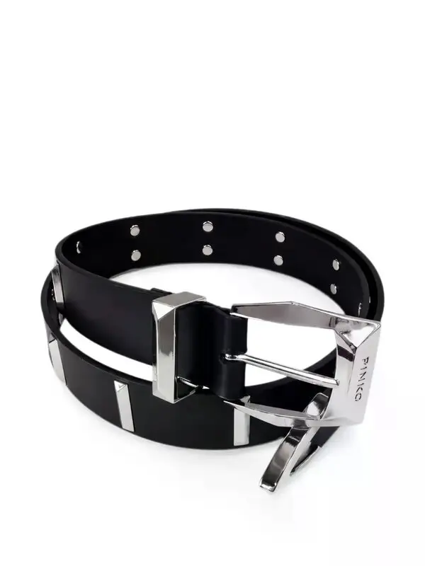 Pinko Leather Belt With Rectangular Studs, 3 Cm