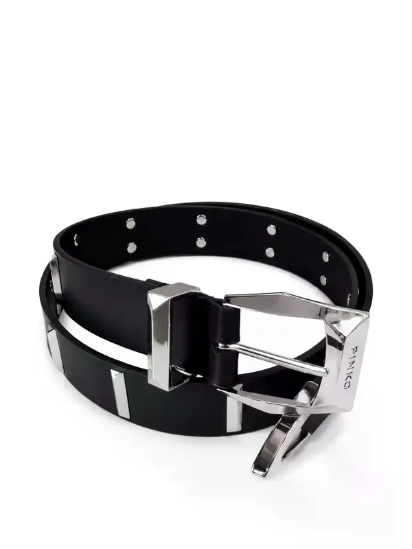 Pinko Leather Belt With Rectangular Studs, 3 Cm - Black