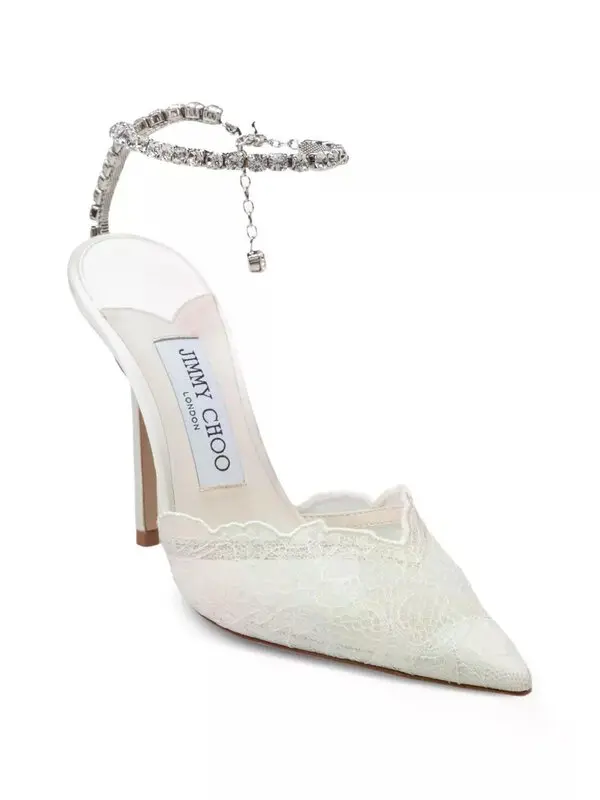 JIMMY CHOO Saeda 100 Lace Pumps With Crystal Chain Anklet