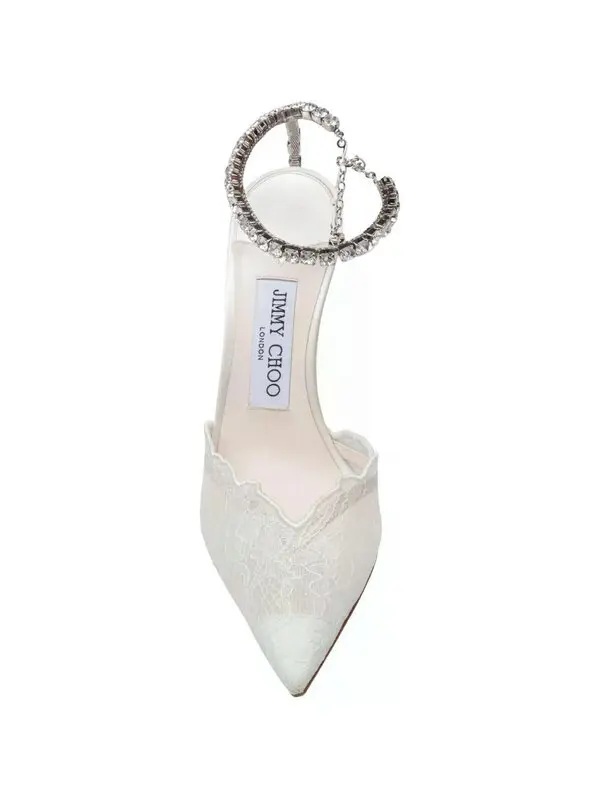 JIMMY CHOO Saeda 100 Lace Pumps With Crystal Chain Anklet