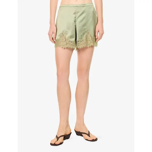 REFORMATION Fern Lace-trim Satin Shorts - Artichoke