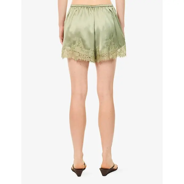 REFORMATION Fern Lace-trim Satin Shorts - Artichoke