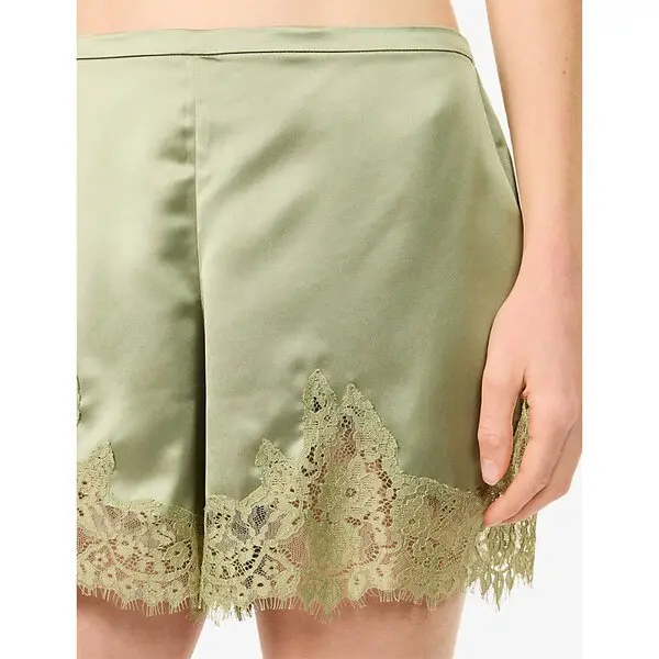 REFORMATION Fern Lace-trim Satin Shorts - Artichoke
