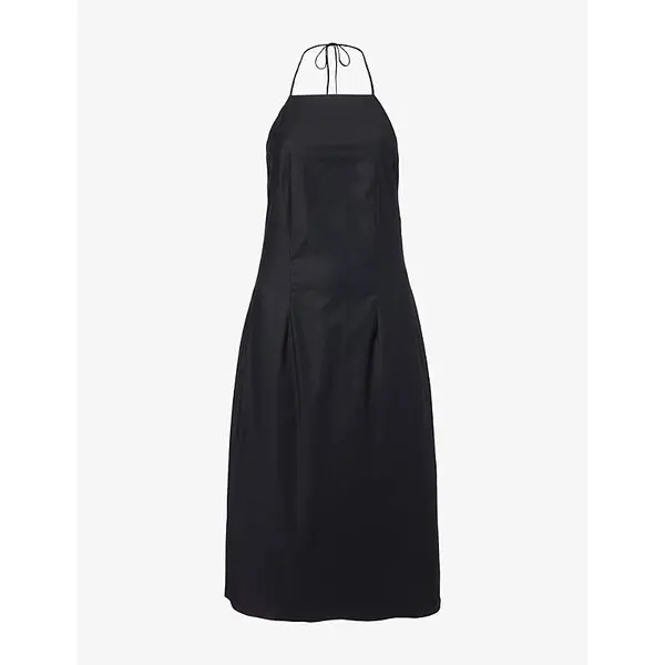 REFORMATION Amarena Halterneck Cotton Midi Dress - Black