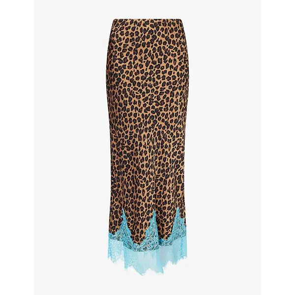 NEVER FULLY DRESSED Maeva Leopard-print Satin Midi Skirt