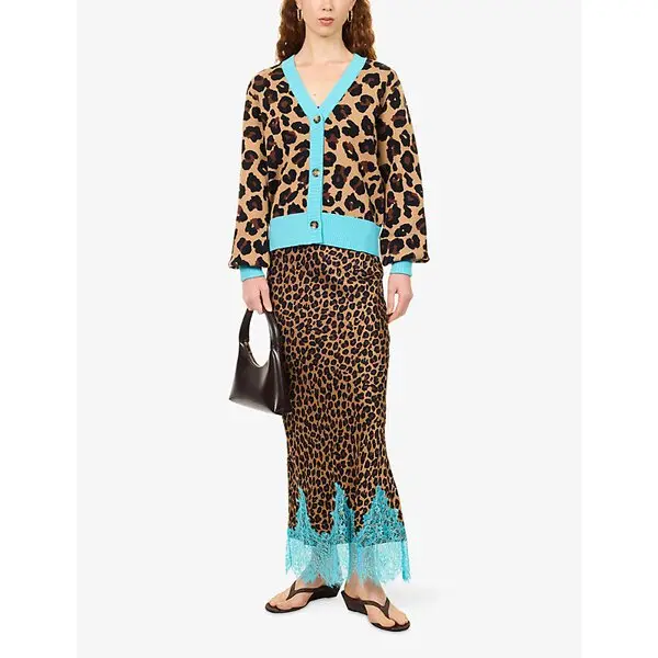 NEVER FULLY DRESSED Maeva Leopard-print Satin Midi Skirt