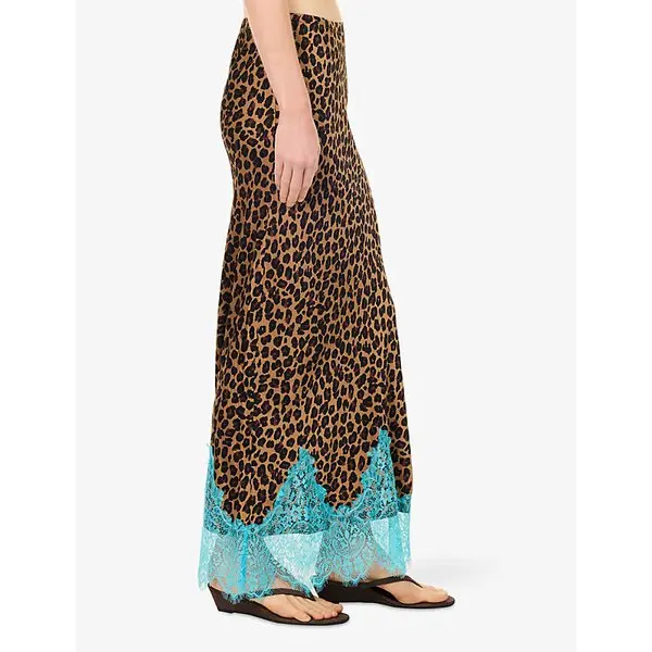 NEVER FULLY DRESSED Maeva Leopard-print Satin Midi Skirt