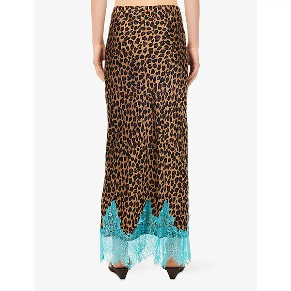 NEVER FULLY DRESSED Maeva Leopard-print Satin Midi Skirt