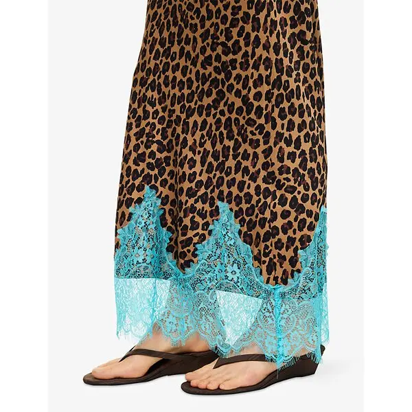 NEVER FULLY DRESSED Maeva Leopard-print Satin Midi Skirt