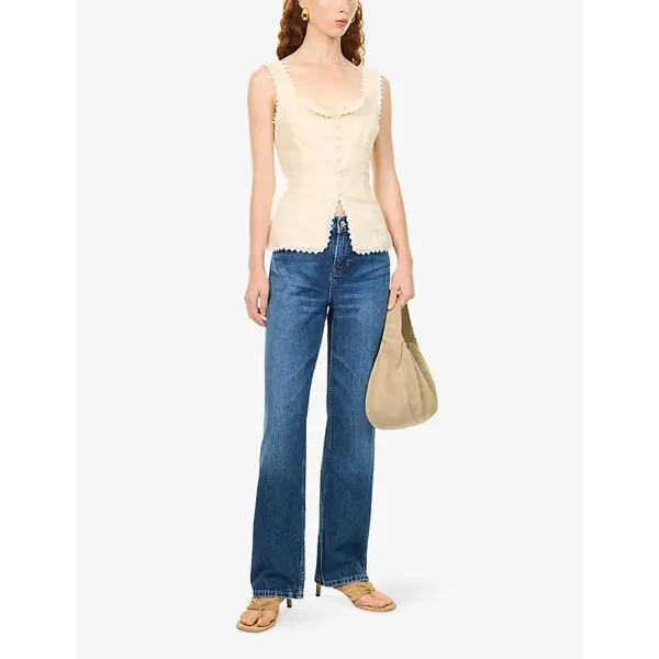 REFORMATION Viola Sweetheart-neck Linen Top