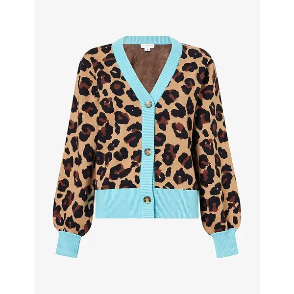 NEVER FULLY DRESSED Hannah Leopard-pattern Knit Cardigan