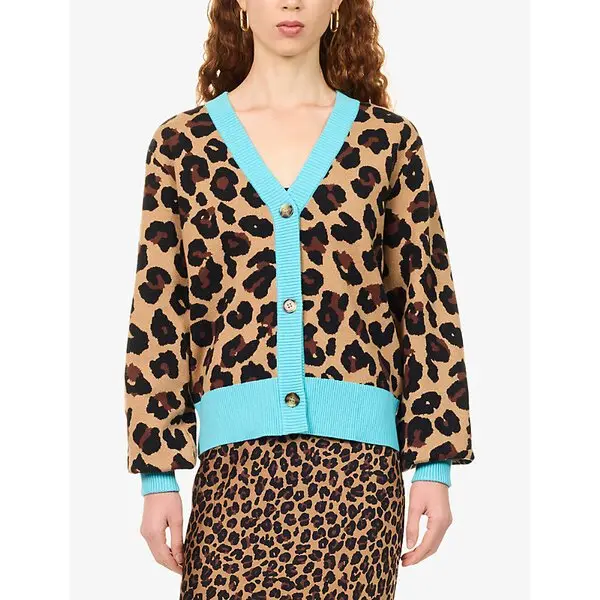 NEVER FULLY DRESSED Hannah Leopard-pattern Knit Cardigan
