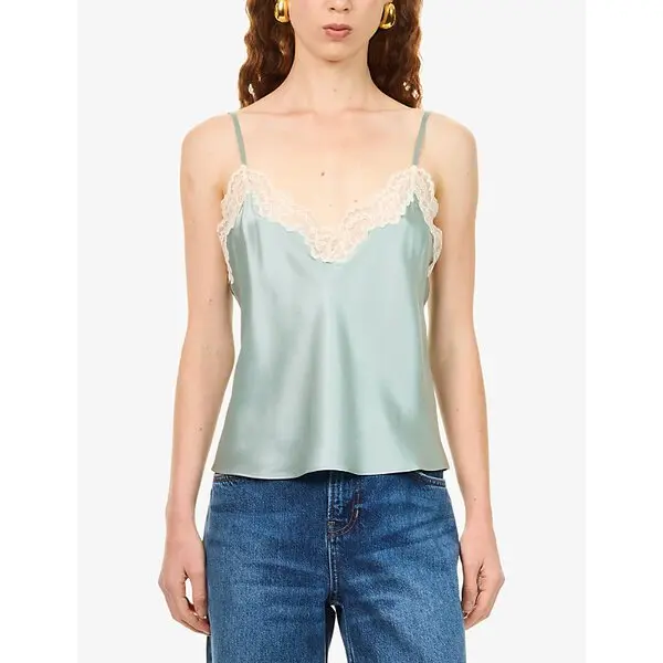 REFORMATION Teddy Lace-trim Silk Top