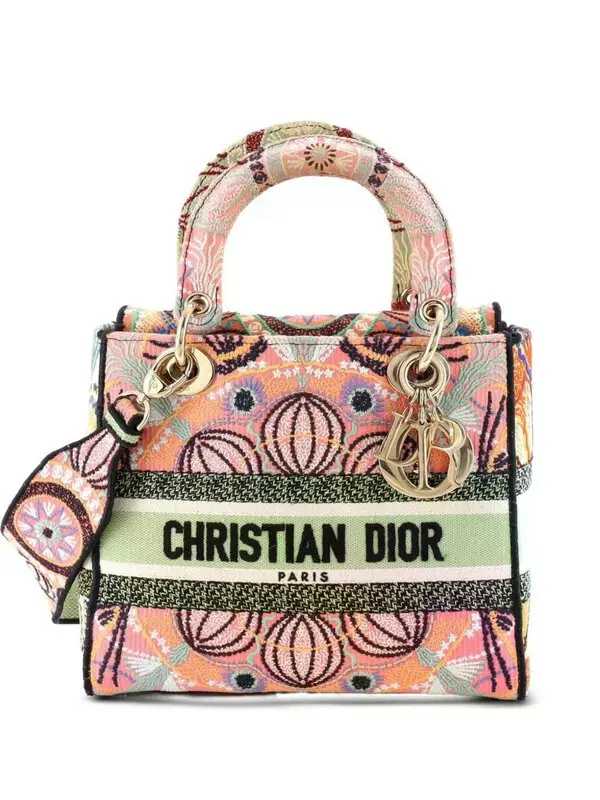Dior Lady D-lite Bag Embroidered Canvas Medium Satchel - Multicolour