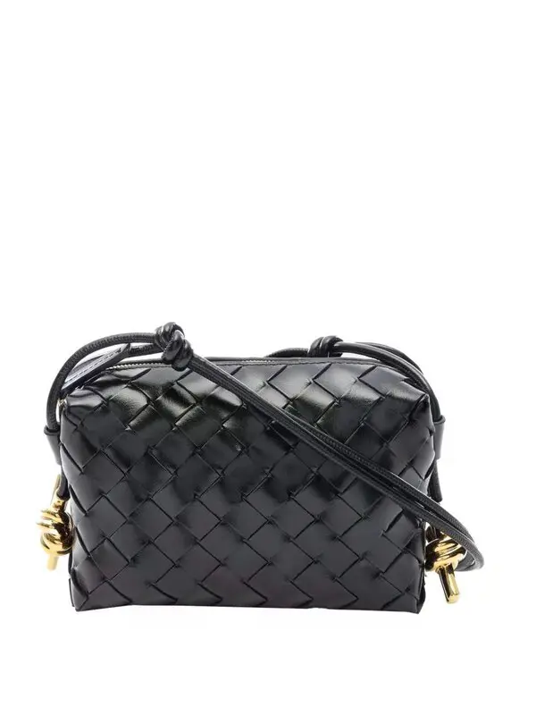 Bottega Veneta 2012-2026 Mini Lambskin Intrecciato Loop Camera Bag Crossbody Bag - Black