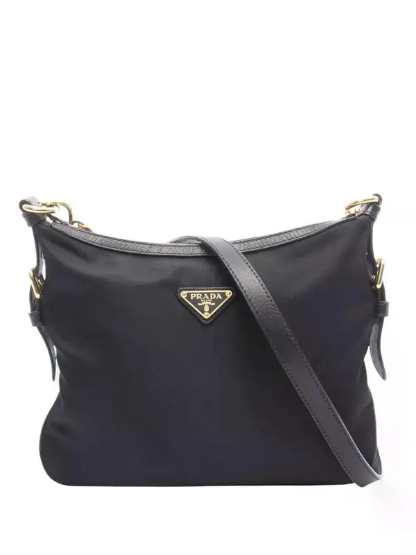 Prada 2013-2026 Saffiano Trimmed Tessuto Zip Top Crossbody Bag - Black