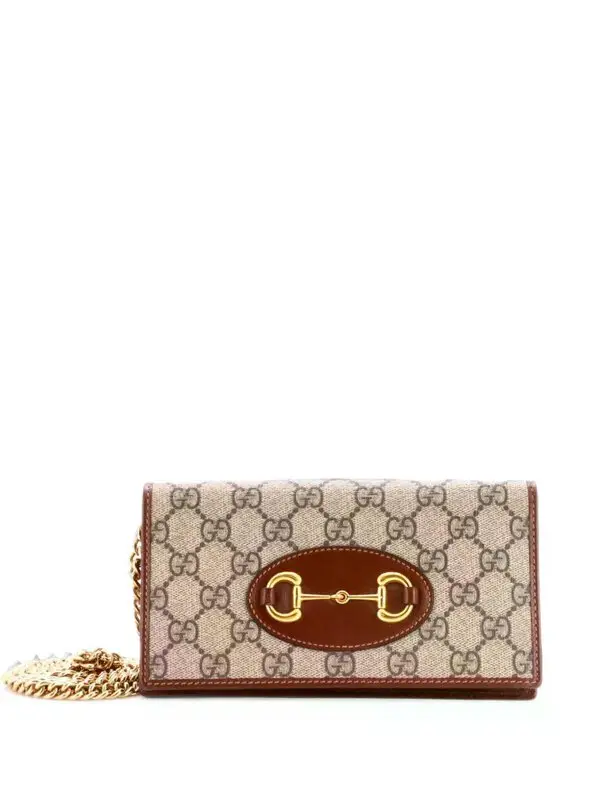 Gucci Horsebit 1955 Chain Wallet Gg Coated Canvas Cross Body Bag - Brown