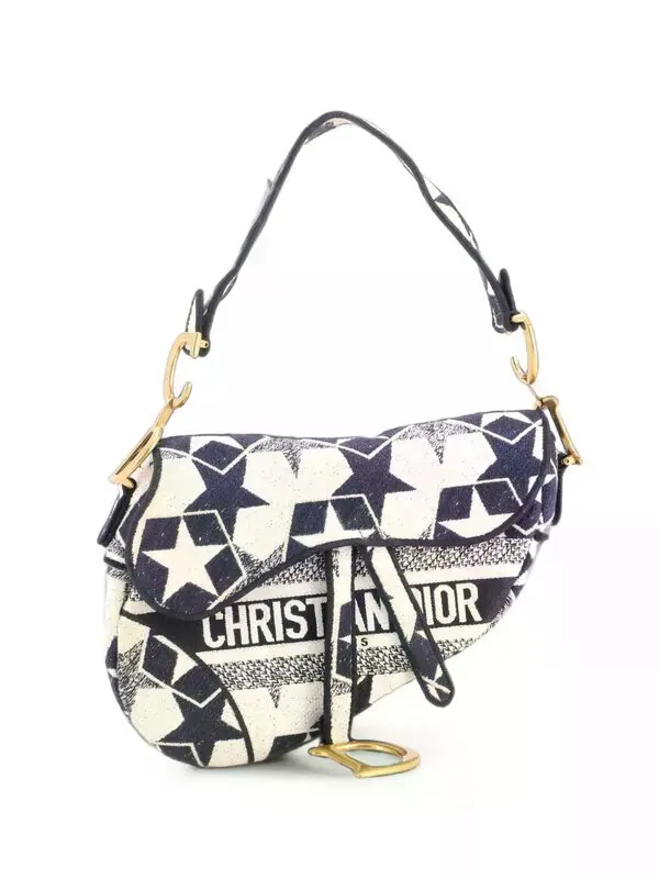 Dior Saddle Bag Logo Embroidered Canvas Medium Shoulder Bag
