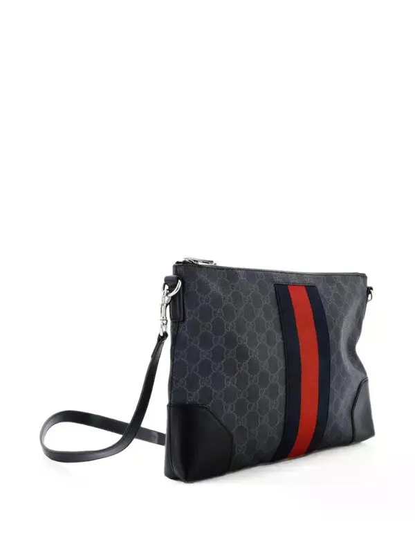 Gucci Web Zip Flat Messenger Gg Coated Canvas Medium Crossbody Bag