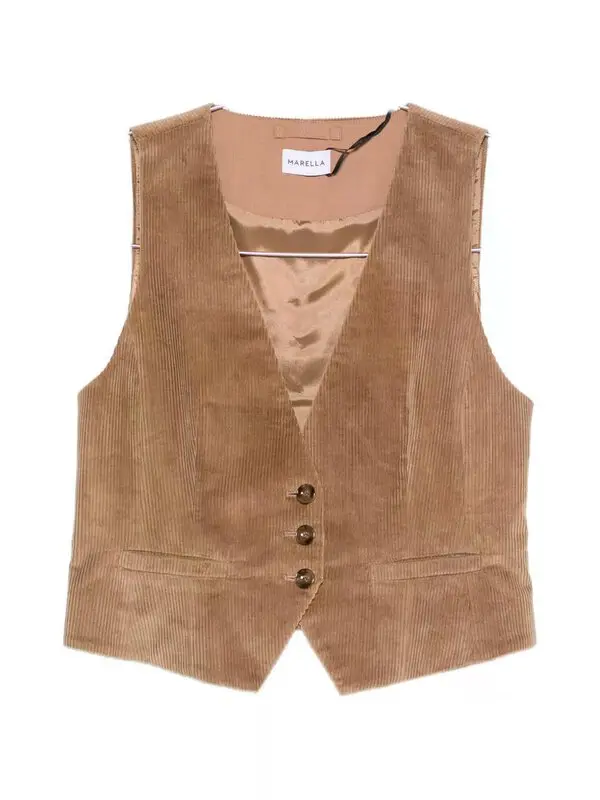 Marella Corduroy Button-up Waistcoat - Neutrals