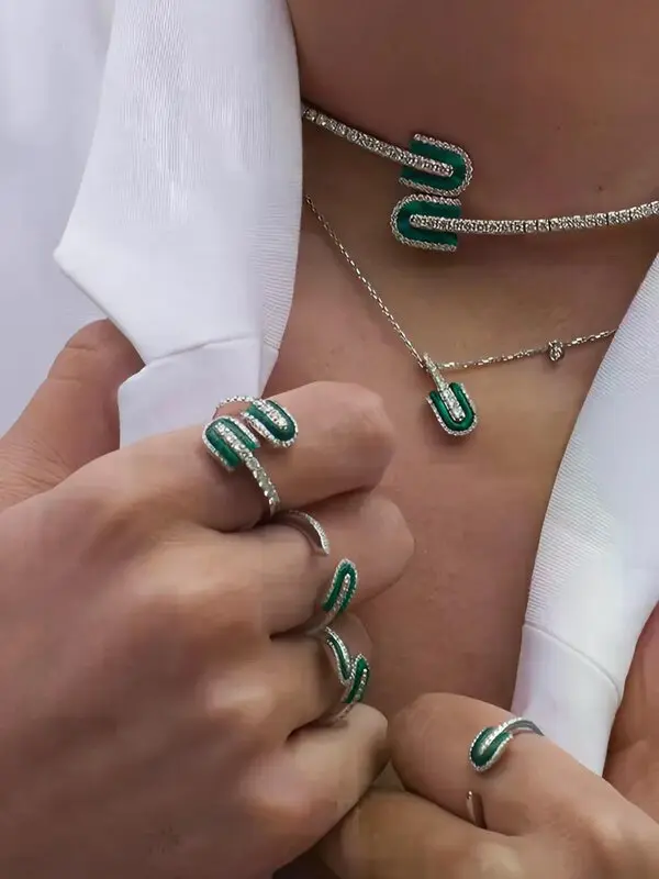 U LOS ANGELES Maxi U Duo Malachite And Diamond Ring