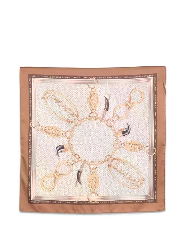 TWINSET Logo-print Silk Scarf - Neutrals