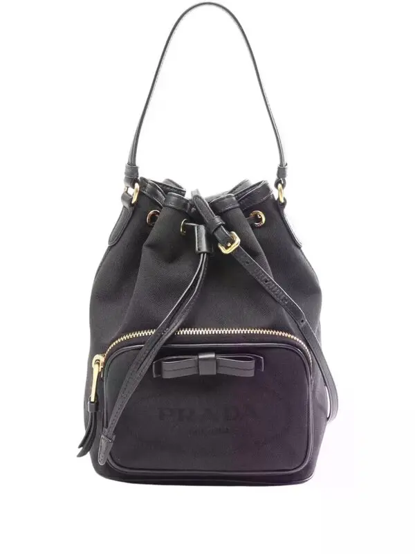 Prada 2010-2026 Canapa Logo Duet Bucket Bag - Black