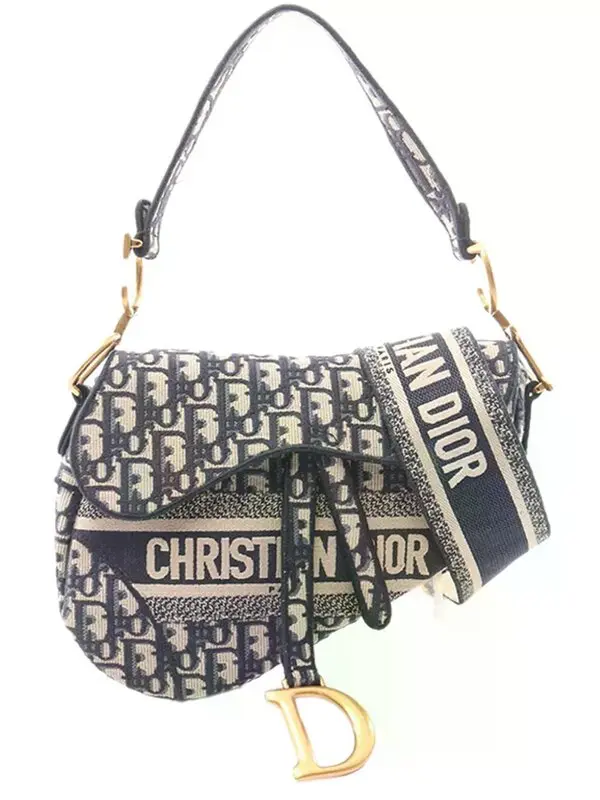 Dior 2010-2026 Oblique Embroidered Canvas Saddle Bag Shoulder Bag