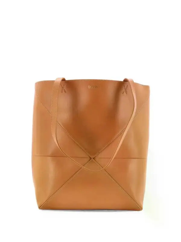 Loewe Puzzle Fold Leather Medium Tote Bag - Brown
