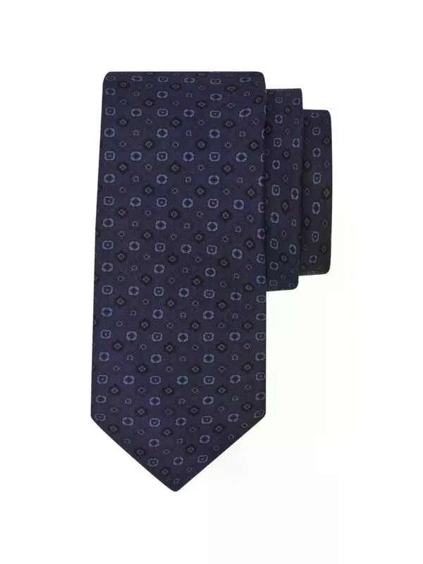 FERRAGAMO Micro Pattern Silk Neck Ties - Blue