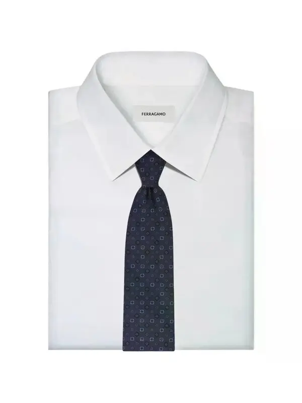 FERRAGAMO Micro Pattern Silk Neck Ties - Blue