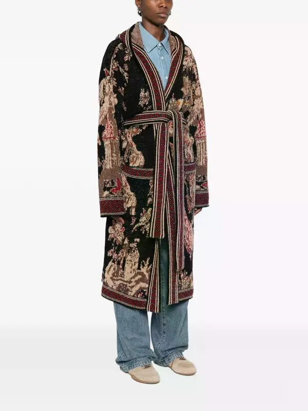 Etro Jacquard-knit Hooded Coat - Black